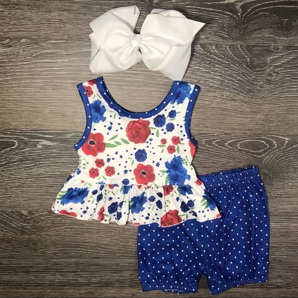 Matching Sets | Babygirls Royal Blue Shorts Floral Tank Outfit | Poshmark
